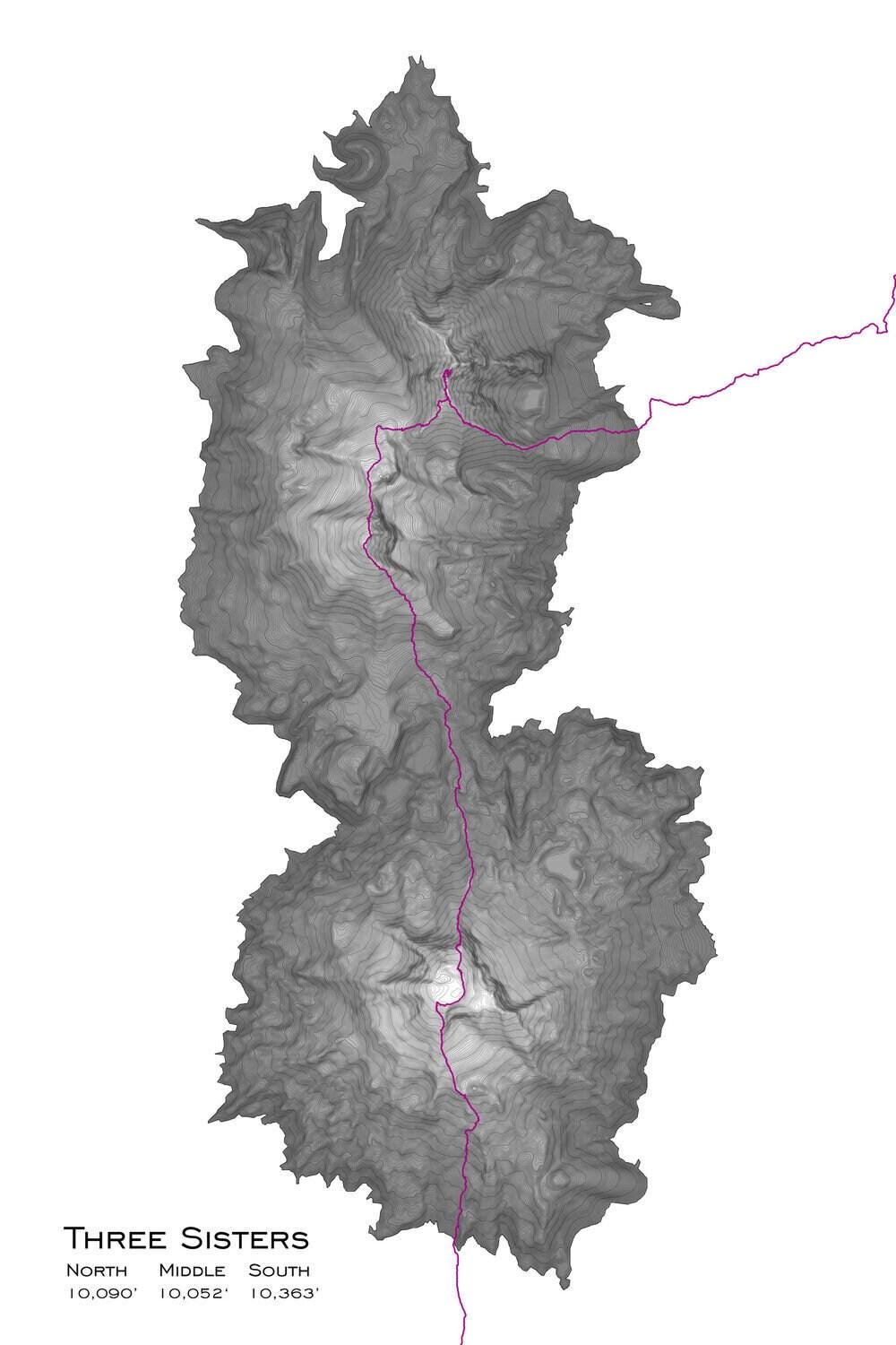 Three Sisters Topographic Map Art | Oregon Wilderness Map, Sisters ...
