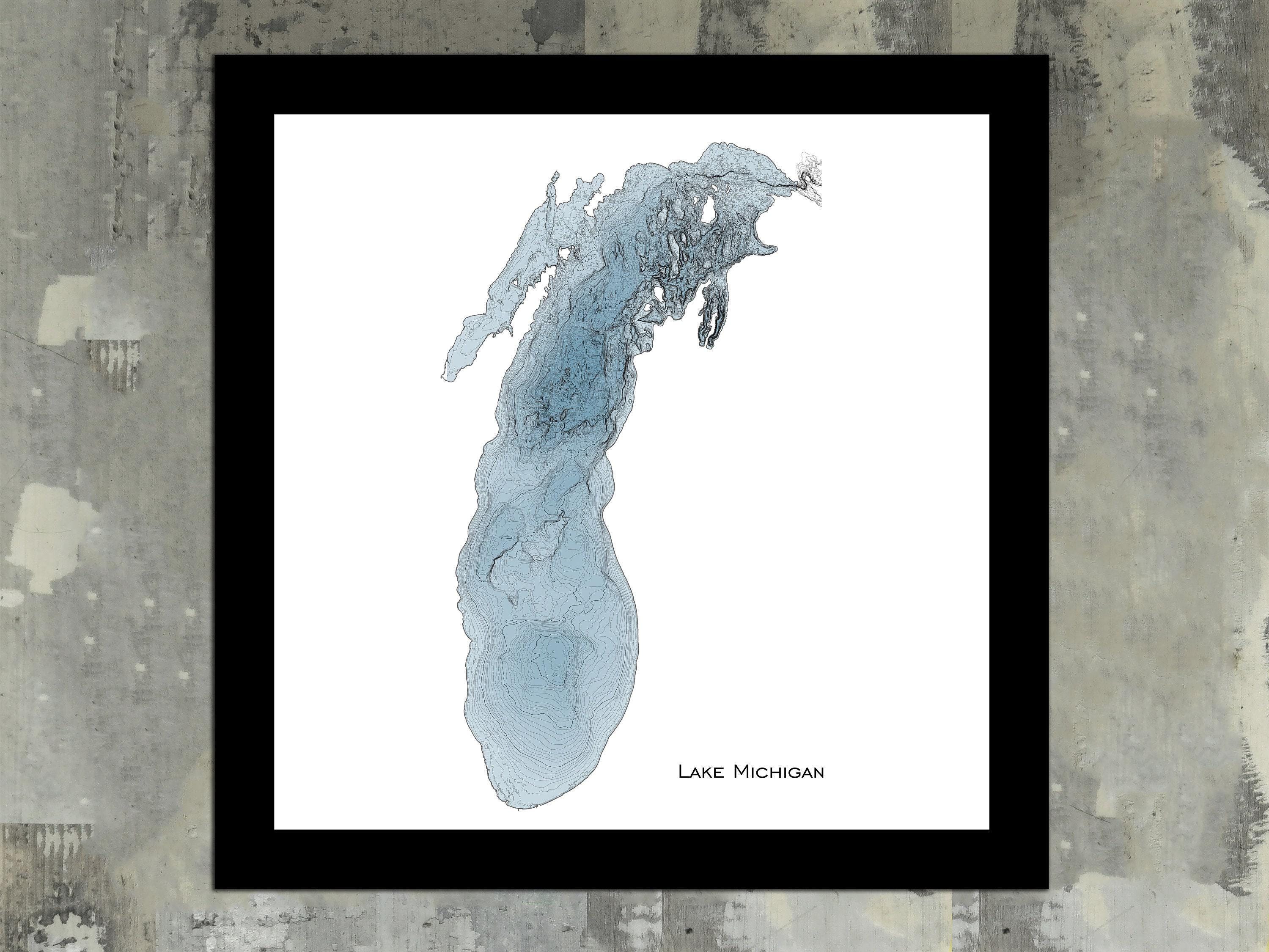 Lake Michigan Depth Chart Map | Bathymetric Topographic Print, Great ...