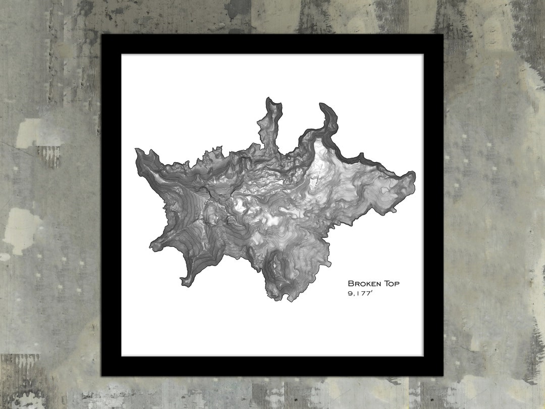 Broken Top Topographic Map Art Print Oregon Artwork, Framed Wall Art ...