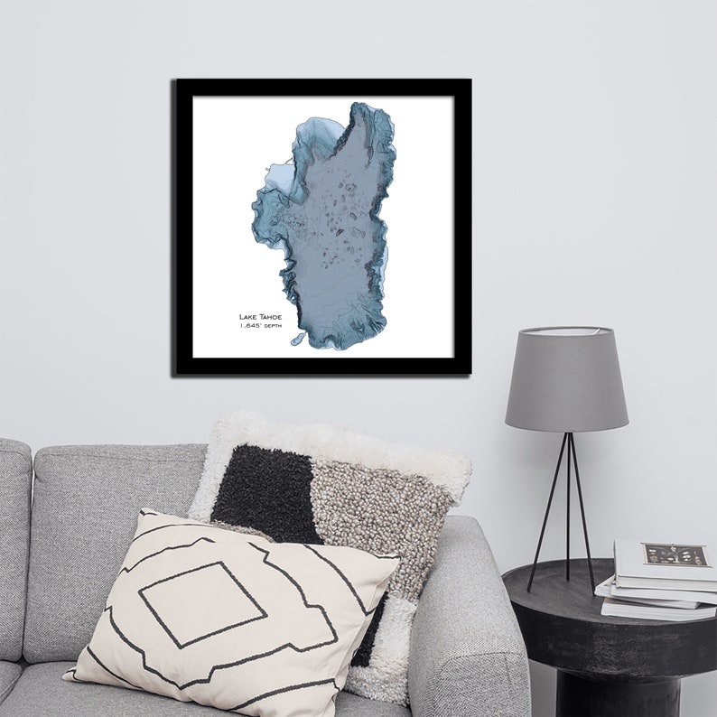 Lake Tahoe Depth Map Print Tahoe Bathymetric Chart, - Etsy