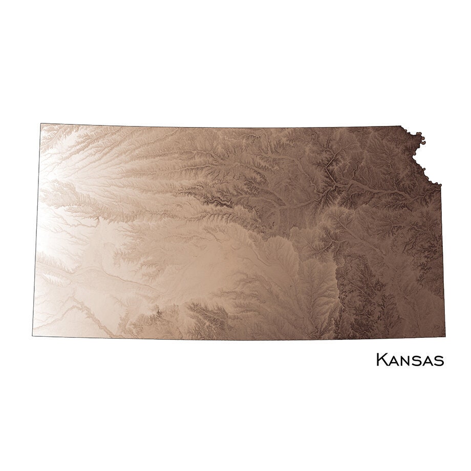 Kansas Map Art Print US State Topographic Map - Etsy