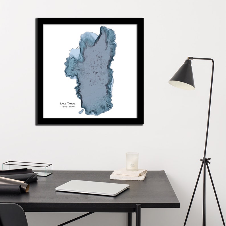 Lake Tahoe Depth Map Print Tahoe Bathymetric Chart, - Etsy