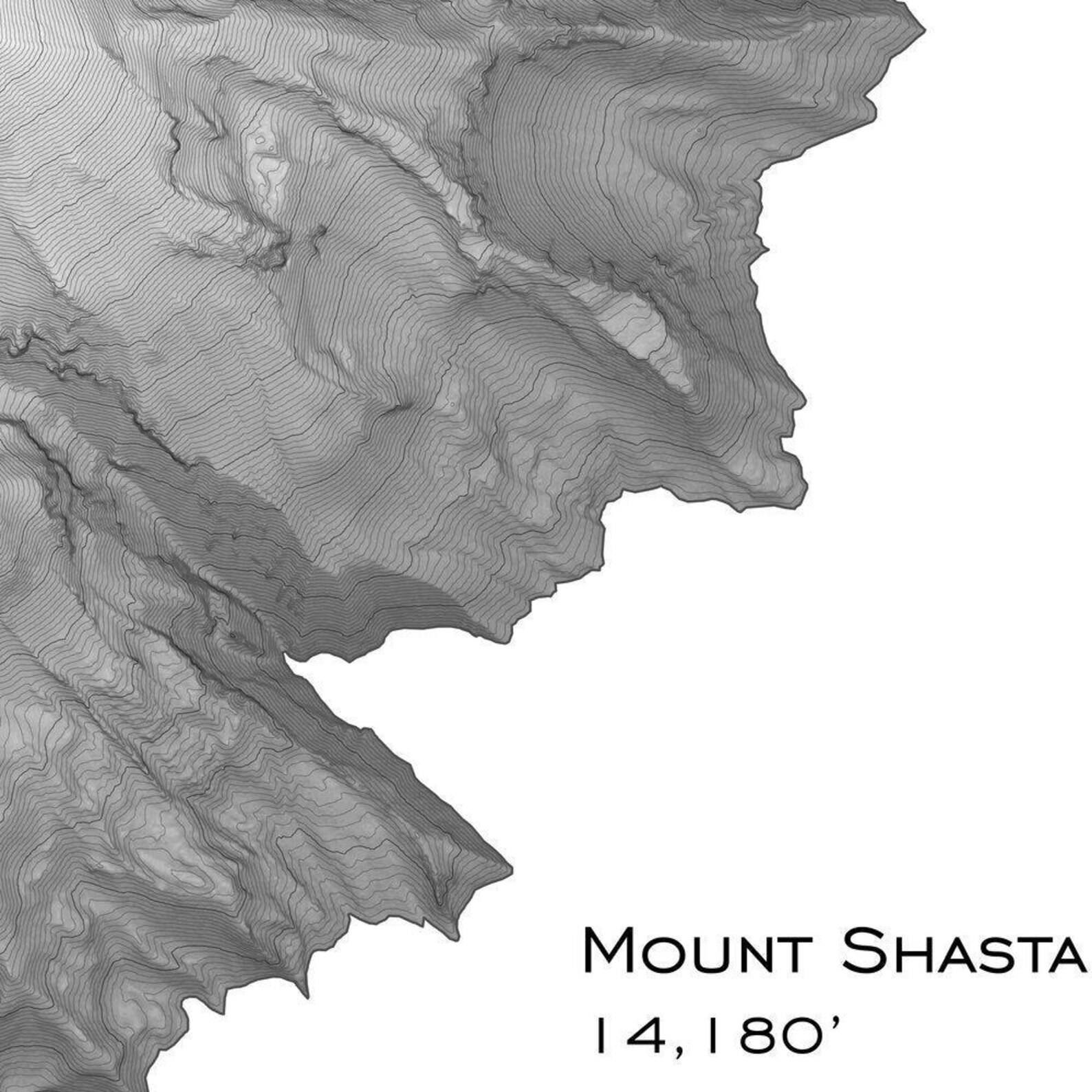 Mt Shasta Topographic Print Art | Mount Shasta Map Art, Shastina ...