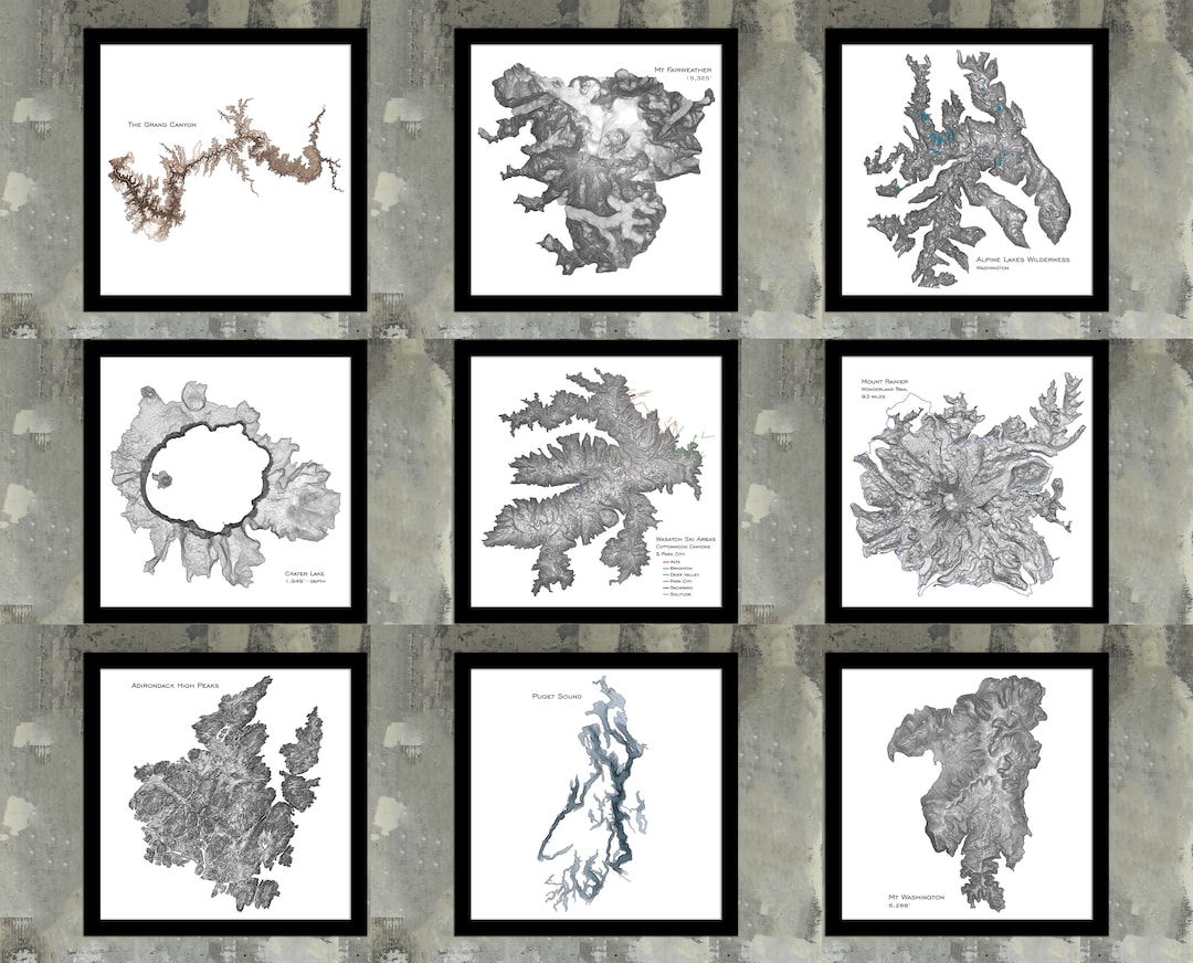 Buy Two Get One 50% Off Topographic Map Art Poster Set Topography Wall ...