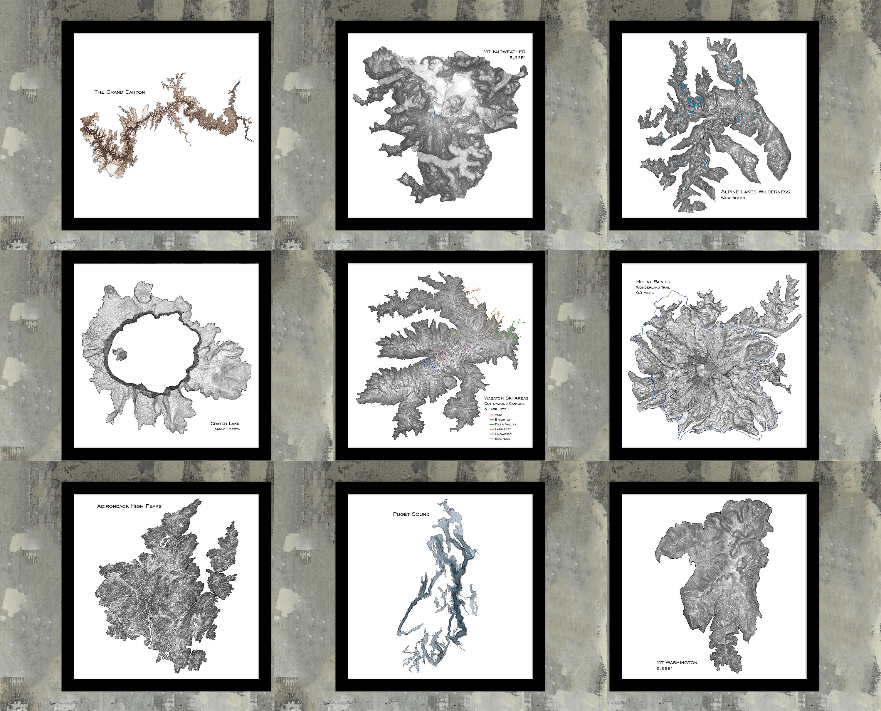 Buy Two Get One 50% Off Topographic Map Art Poster Set Topography Wall ...