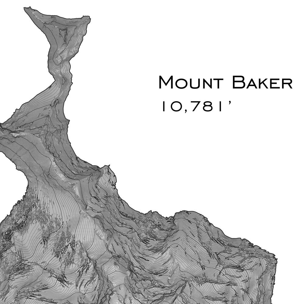 Mt Baker Topo Map Wall Art Mount Baker Map Print | Etsy