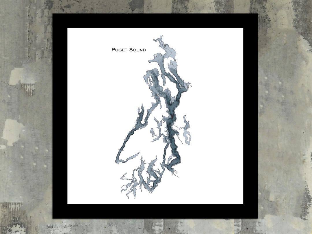 Puget Sound Map | Bathymetric Depth Chart, Seattle Gifts - Etsy UK