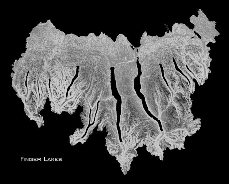 Finger Lakes Map Wall Art New York Topographic Wall Decor | Etsy