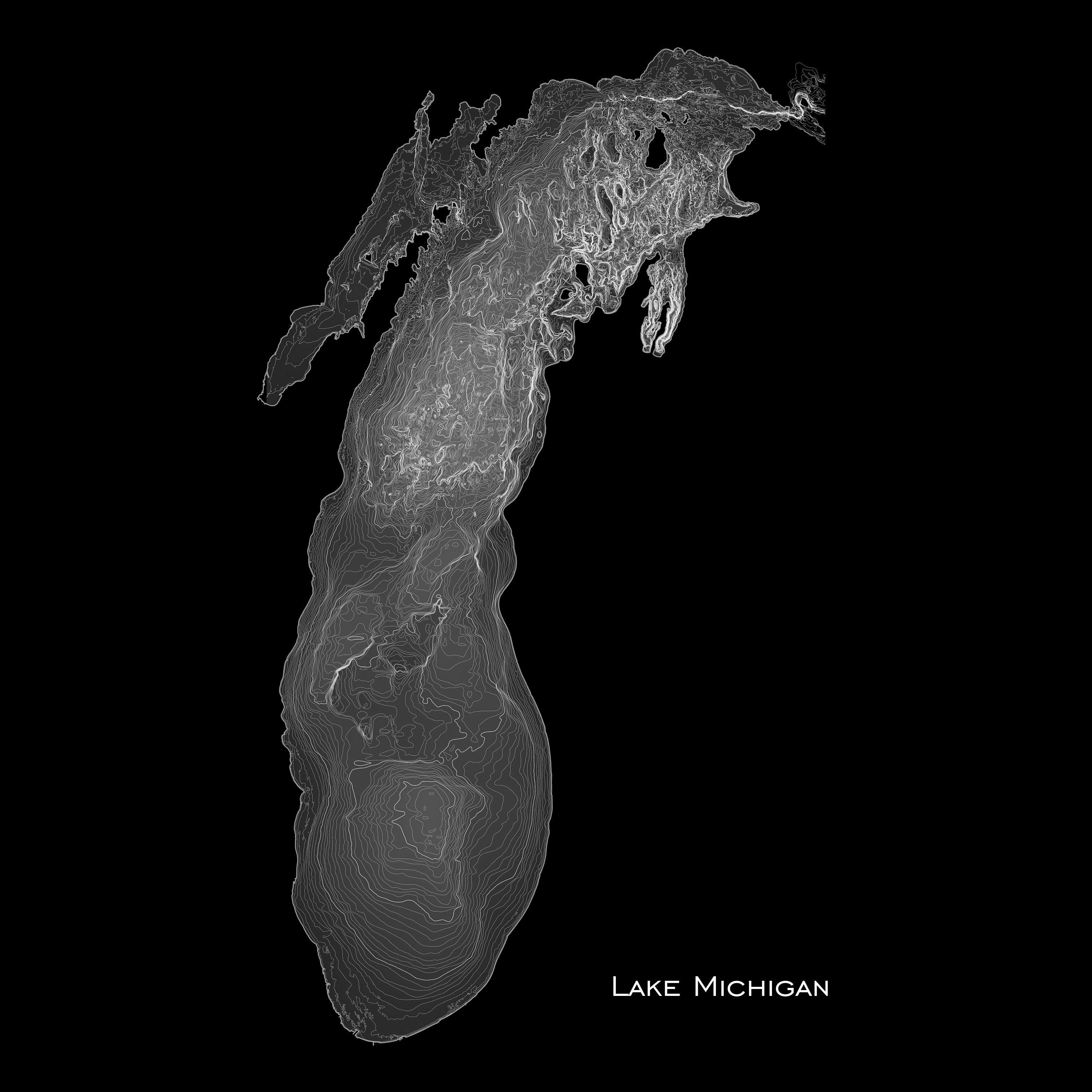 Lake Michigan Depth Chart Map | Bathymetric Topographic Print, Great ...