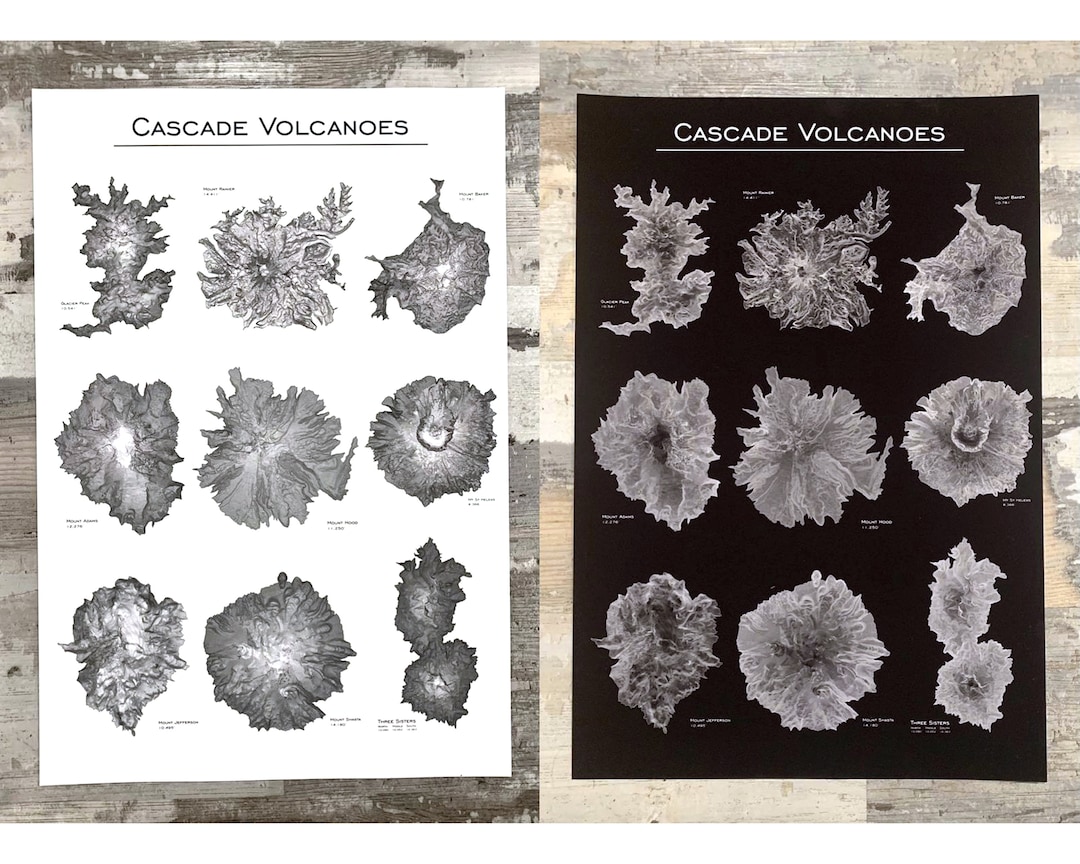 Cascade Mountain Range Topographic Map Art Print Pacific Northwest ...