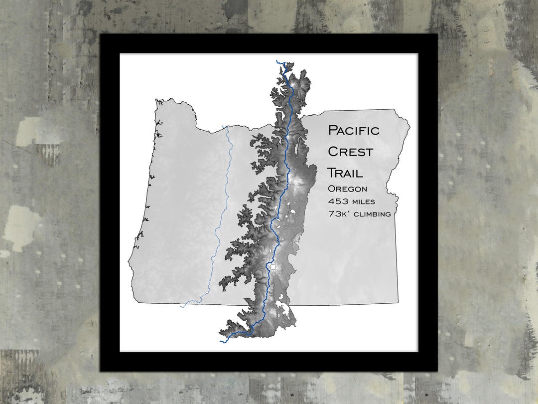 Oregon PCT Topographic Map Art Gift | Oregon Pacific Crest Trail Maps ...