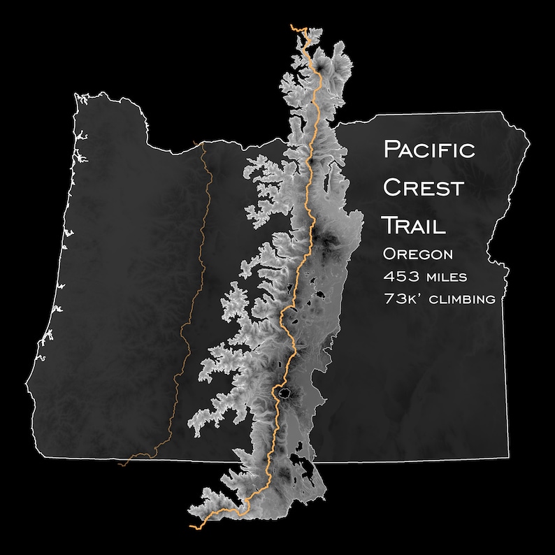 Oregon PCT Topographic Map Art Gift Oregon Pacific Crest | Etsy