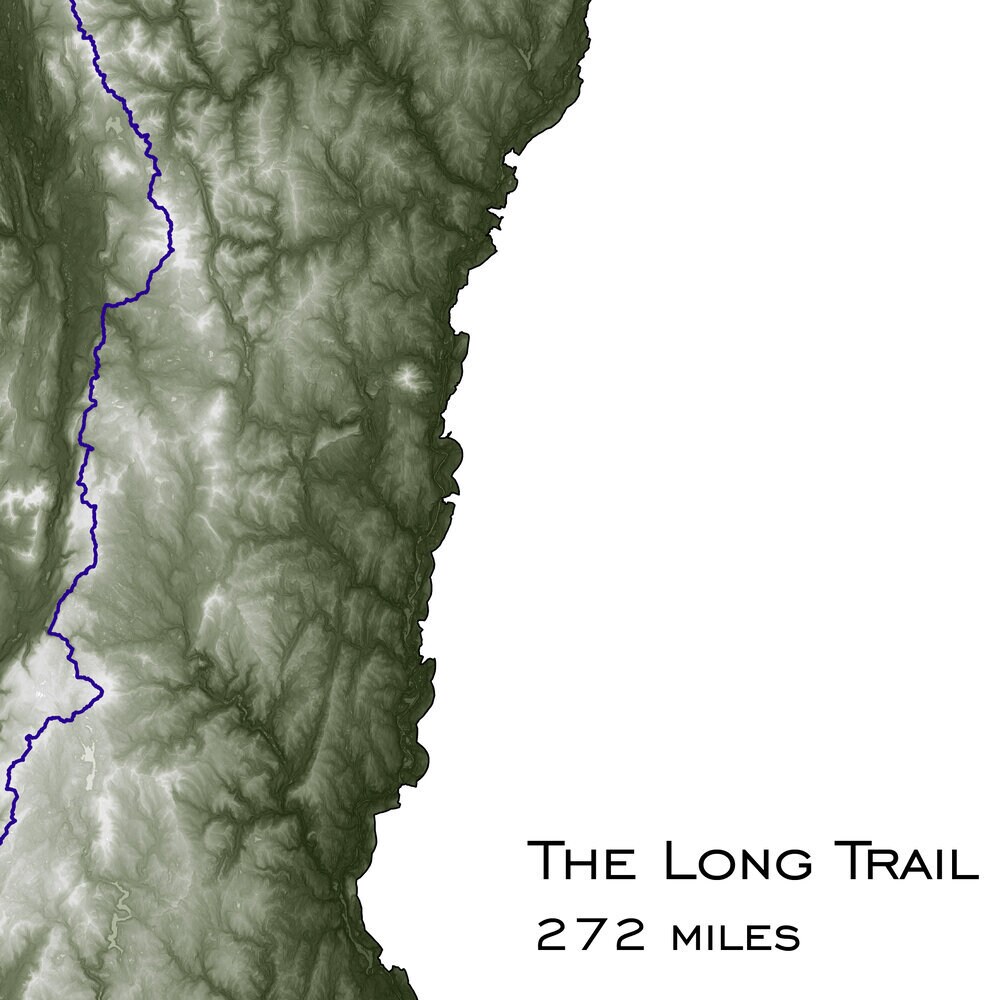 Long Trail Vermont Map Green Mountains Print, Gift for Hiker - Etsy