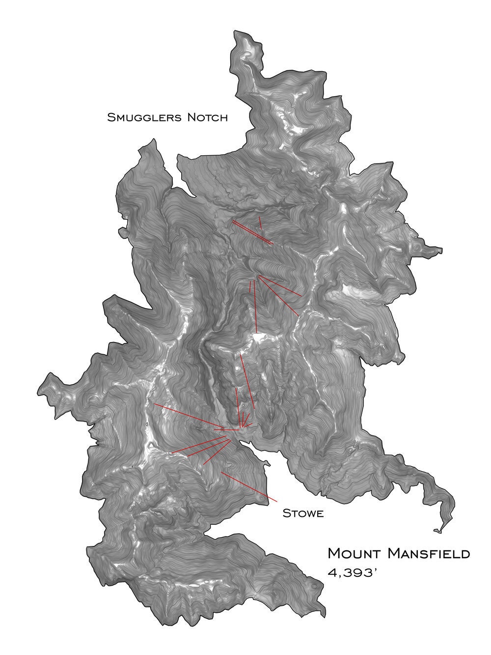 Mt Mansfield Topographic Map Art Print Mount Mansfield | Etsy