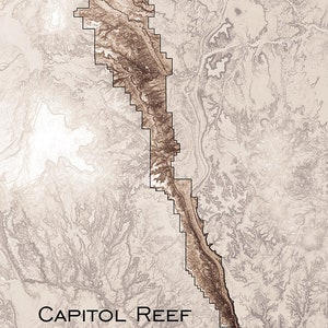 Capitol Reef National Park Map Poster Utah Topography Map - Etsy