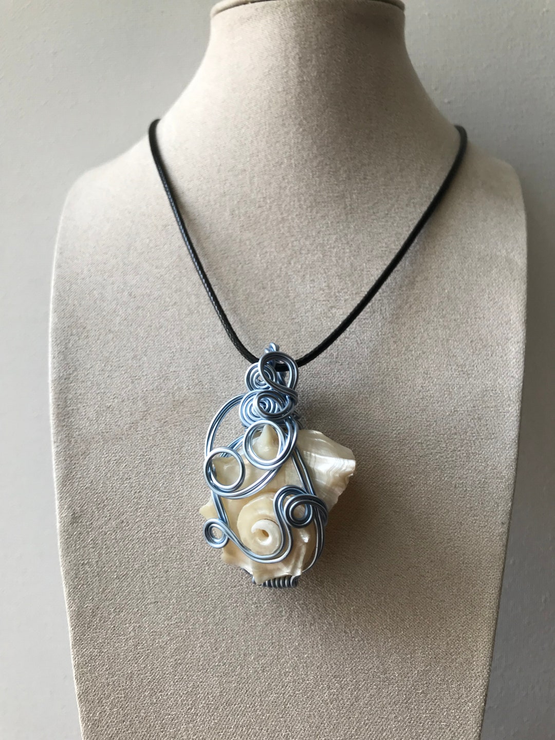 Shell Necklace, Wire Wrapped Shell Necklace, Wire Wrapped Shell Pendant ...