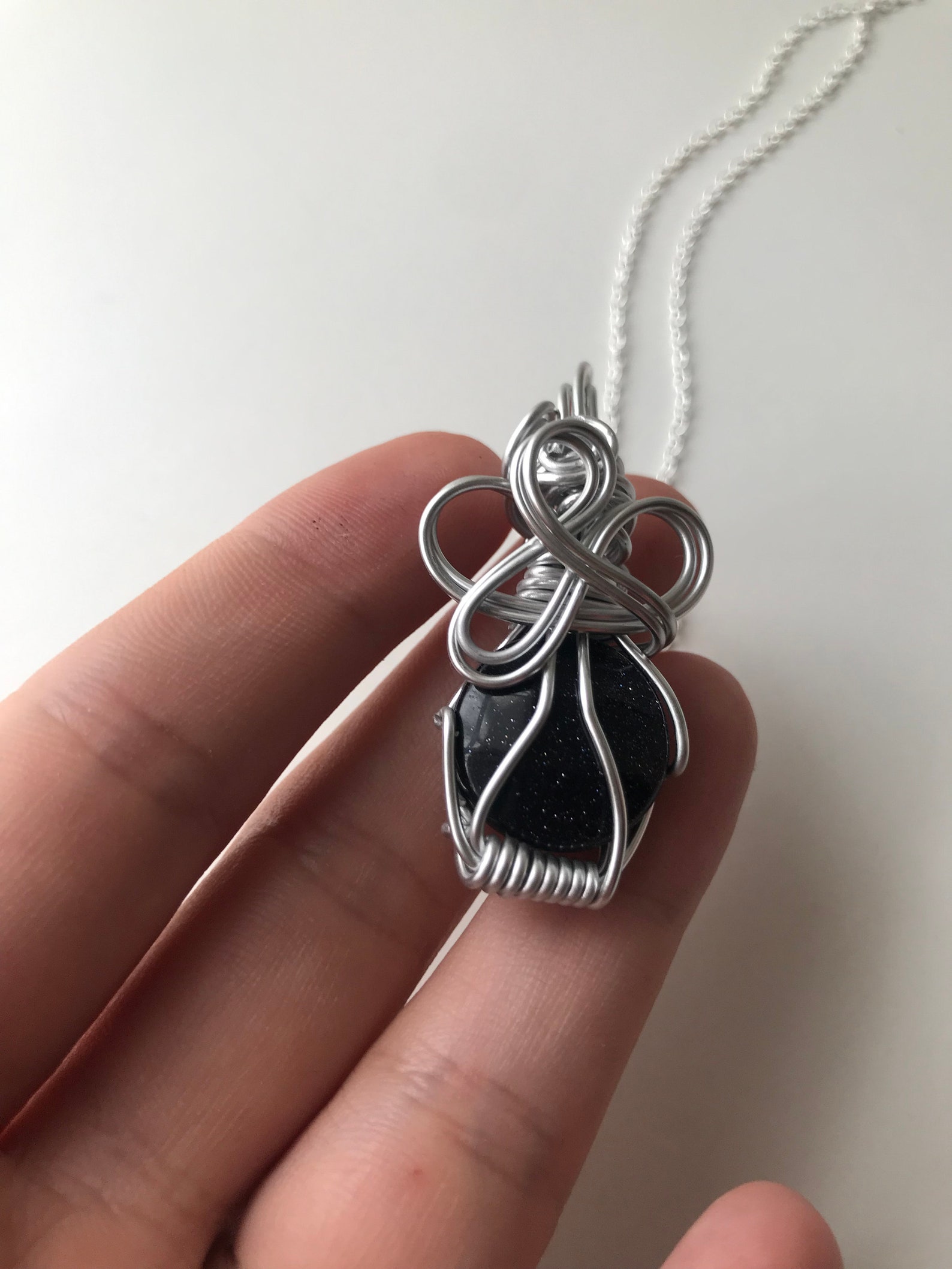 Sandstone Necklace, Blue Sandstone Pendant, Wire Wrapped Crystal ...