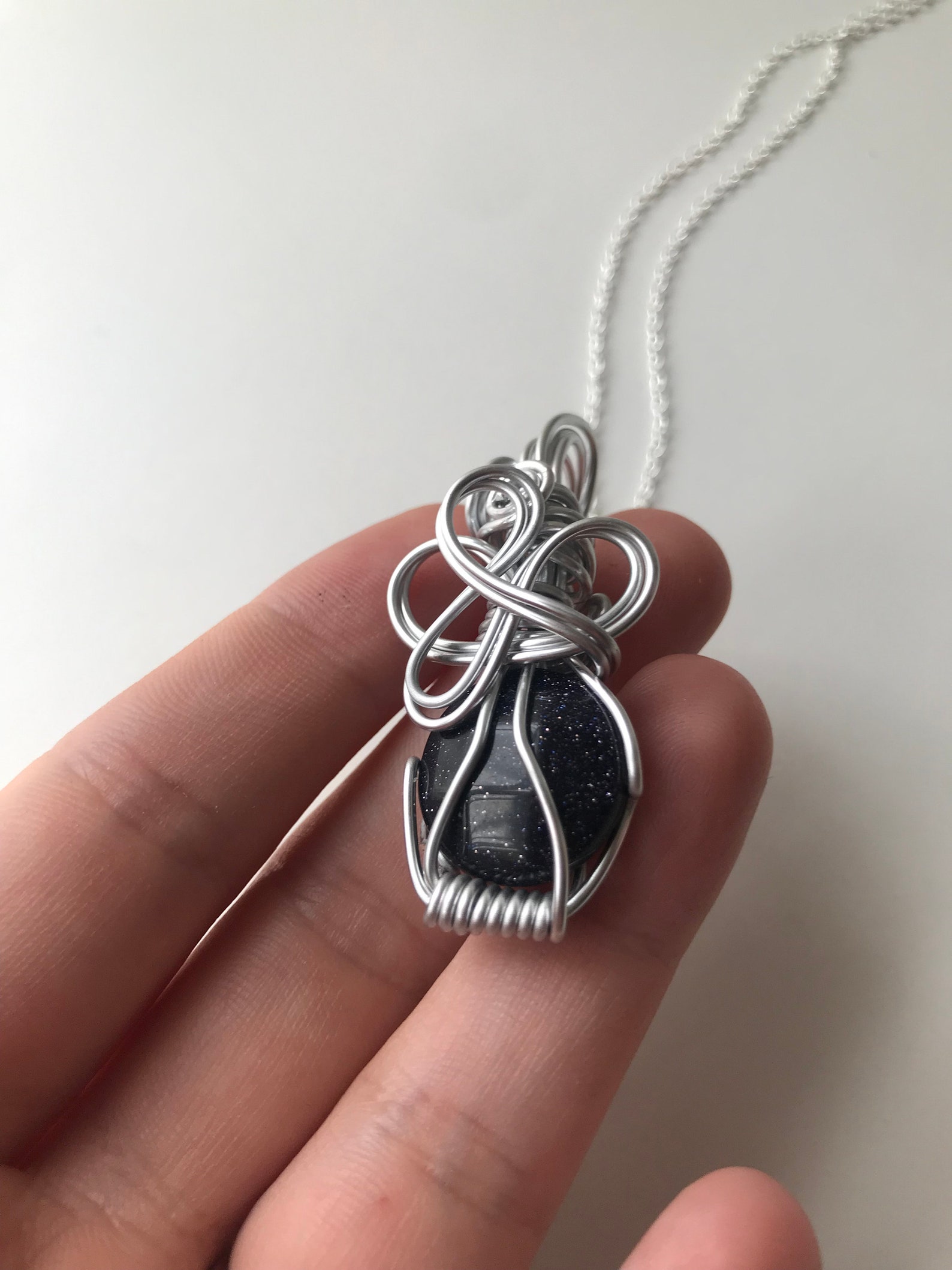 Sandstone Necklace, Blue Sandstone Pendant, Wire Wrapped Crystal ...