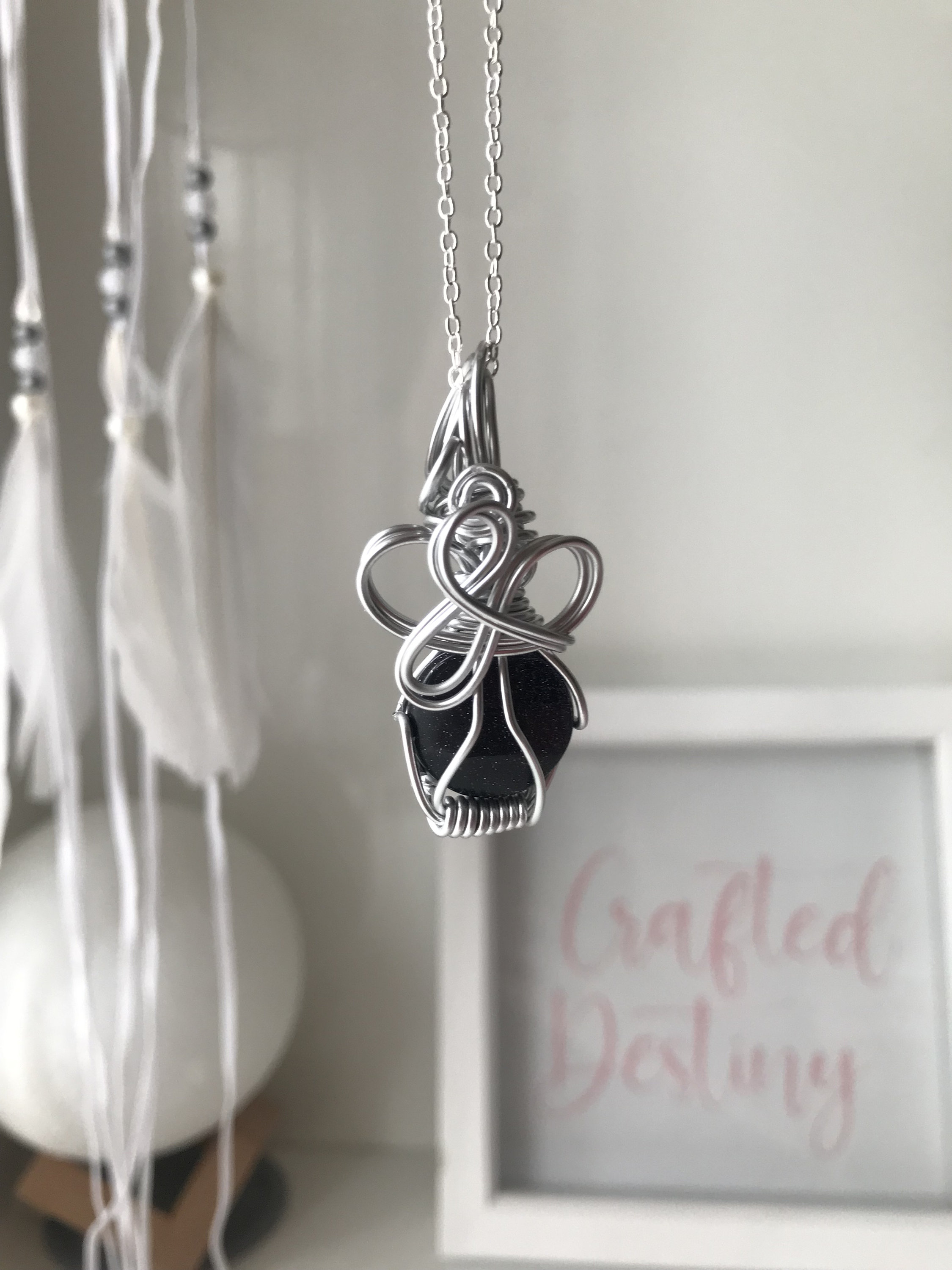 Sandstone Necklace, Blue Sandstone Pendant, Wire Wrapped Crystal ...