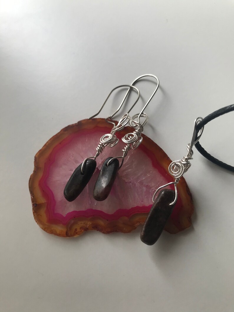 Rhodonite Jewellery Set, Rhodonite Necklace, Rhodonite Pendant ...