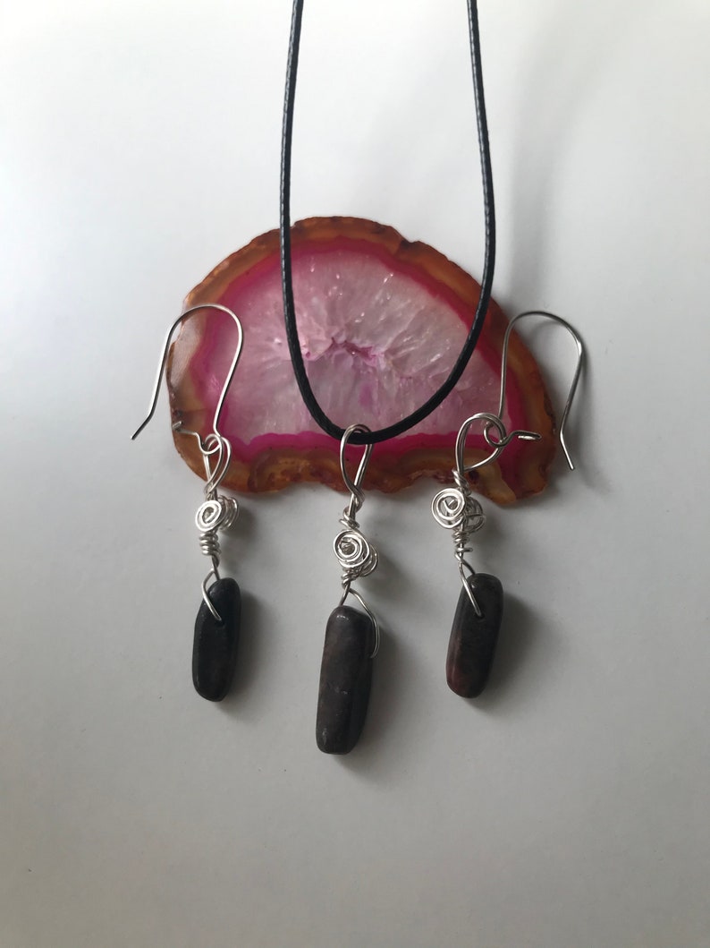 Rhodonite Jewellery Set, Rhodonite Necklace, Rhodonite Pendant ...