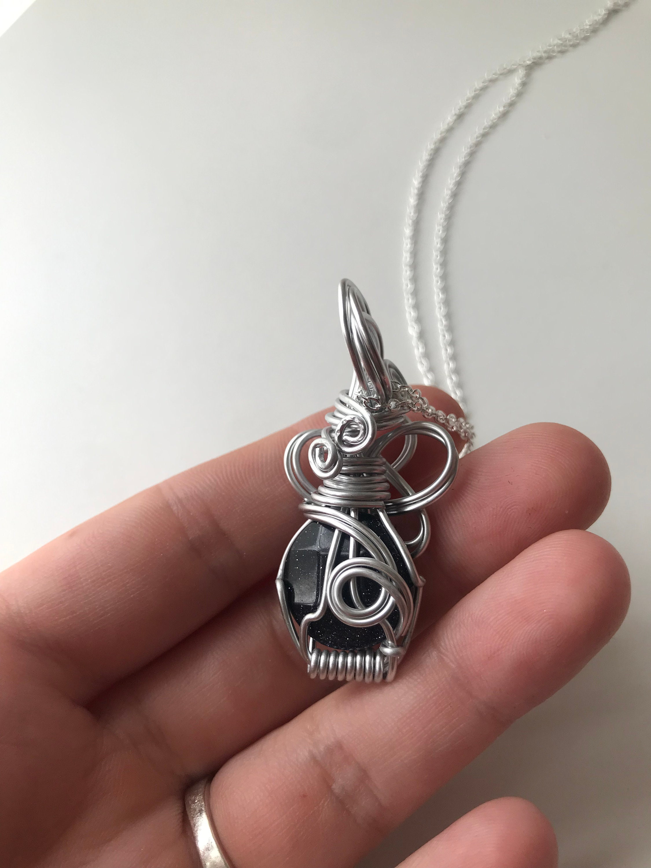 Sandstone Necklace, Blue Sandstone Pendant, Wire Wrapped Crystal ...