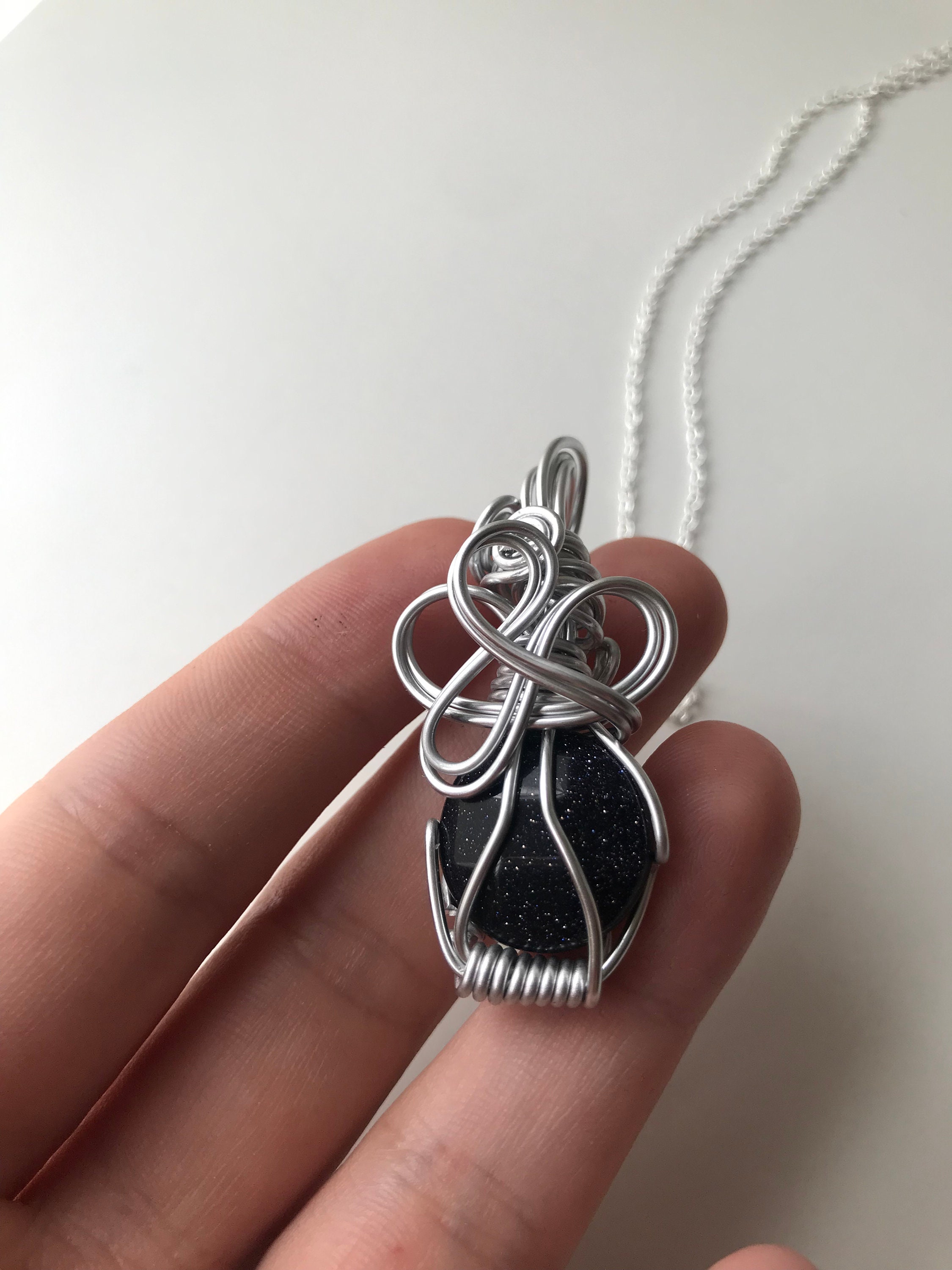 Sandstone Necklace, Blue Sandstone Pendant, Wire Wrapped Crystal ...