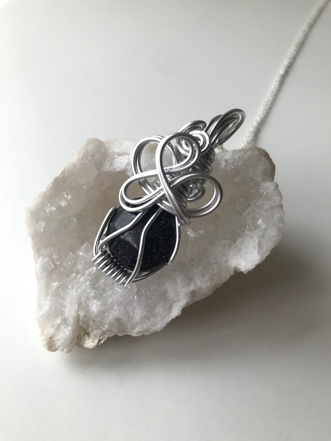 Sandstone Necklace, Blue Sandstone Pendant, Wire Wrapped Crystal ...