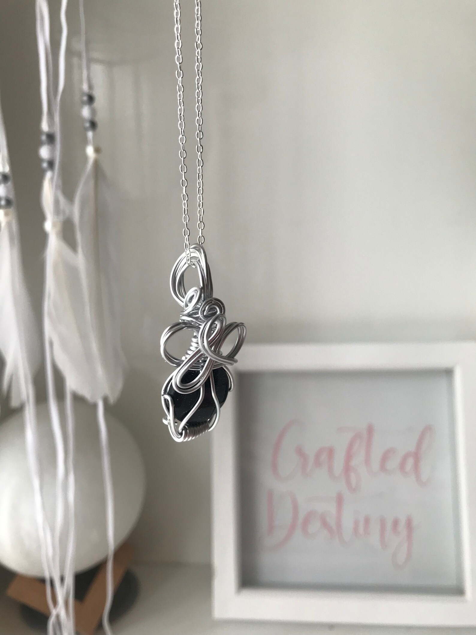 Sandstone Necklace, Blue Sandstone Pendant, Wire Wrapped Crystal ...