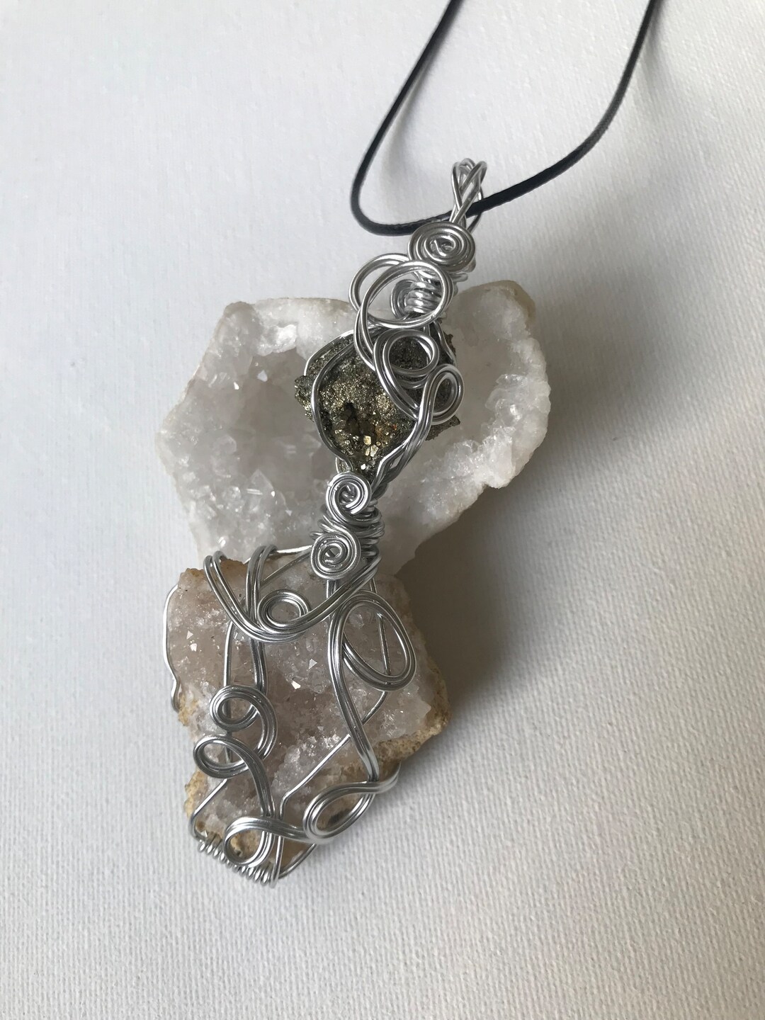 Clear Quartz Necklace, Pyrite Necklace, Wire Wrapped Clear Quartz ...