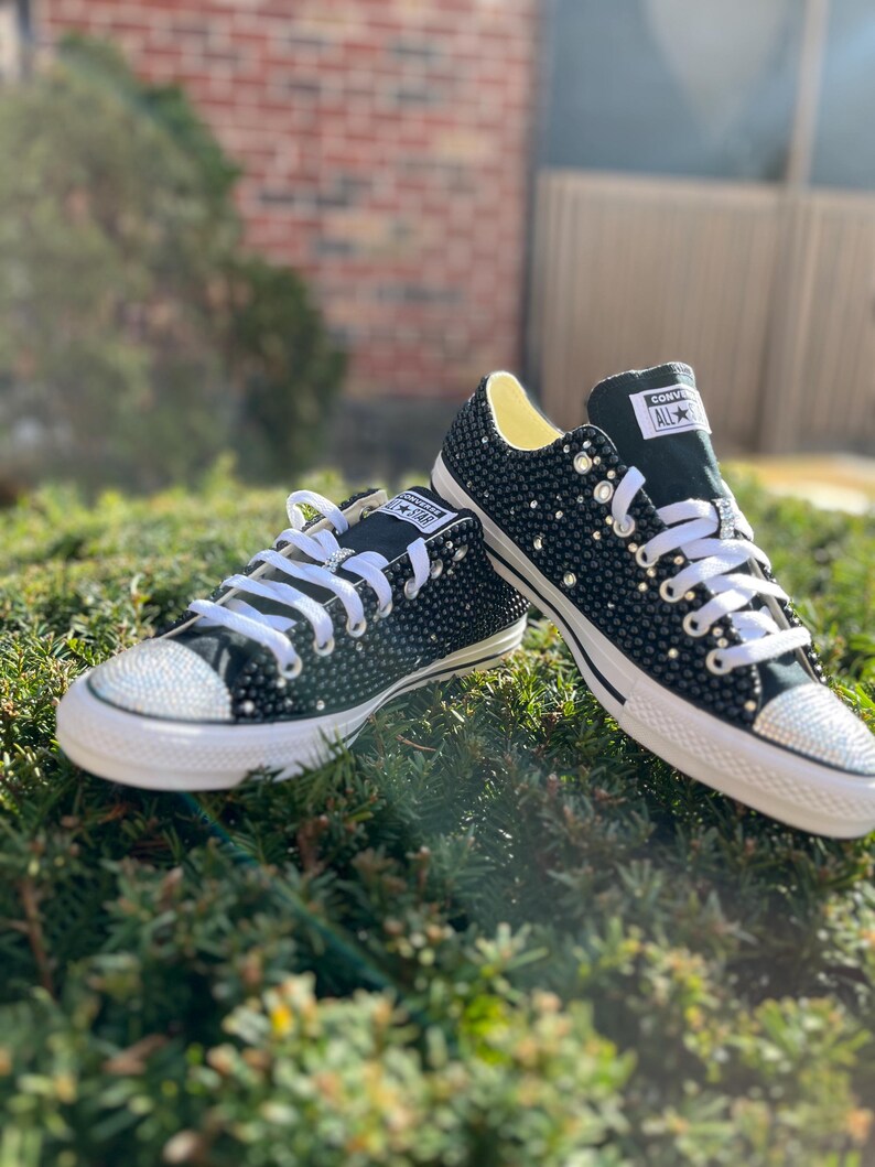 Custom Black Bling Converse | Handmade Rhinestone Low-top Sneakers ...