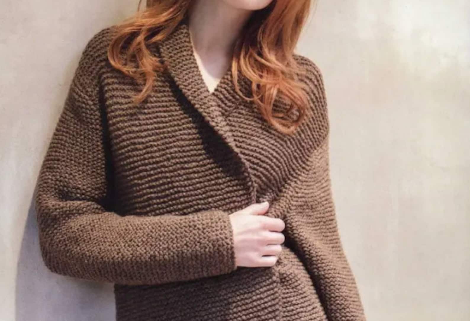 KNITTING PATTERN Easy Garter Long Coat Jacket Women/long Cardigan Knit ...