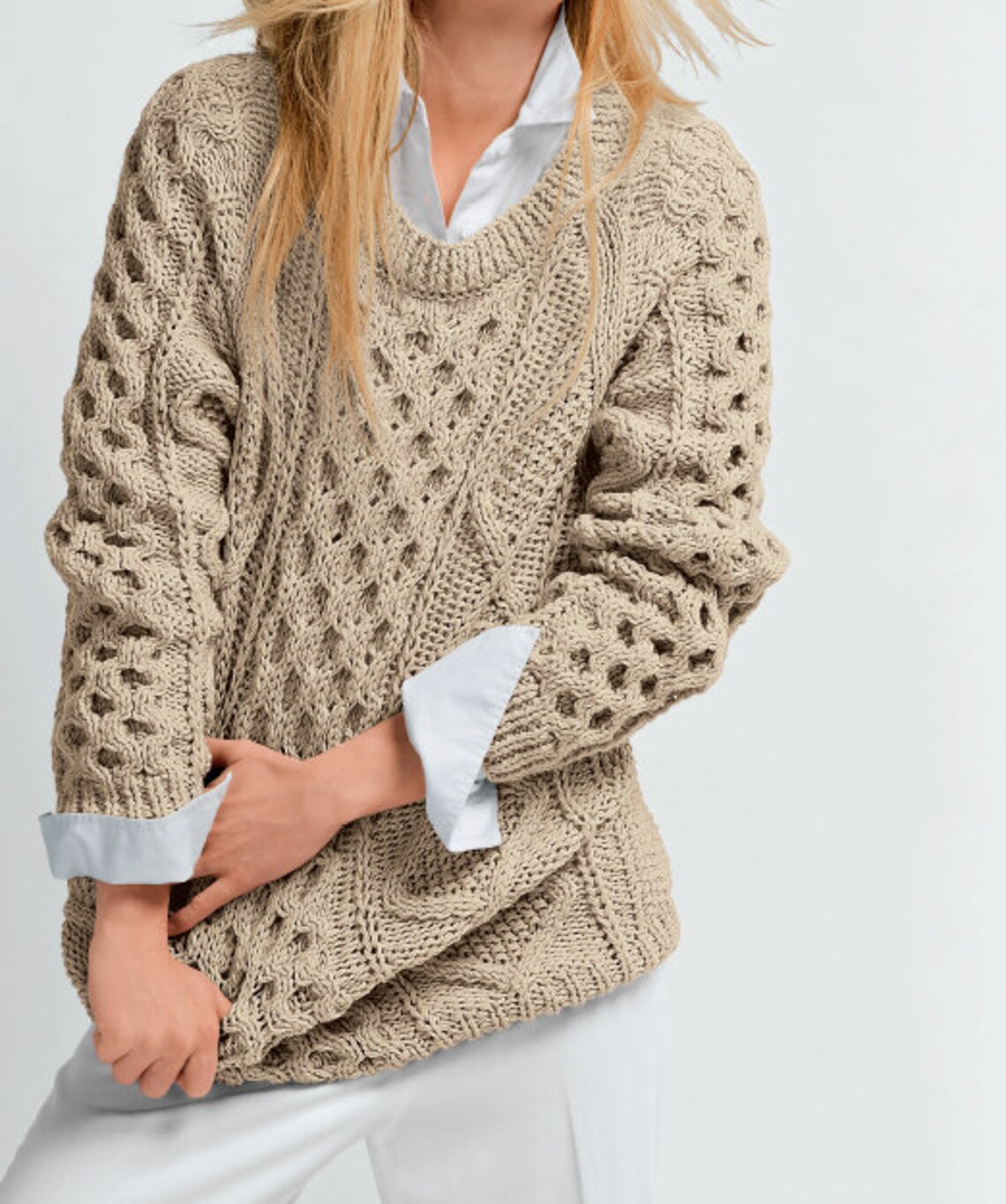 KNITTING PATTERN Irish Aran Sweater Women/worsted Yarn Cable - Etsy