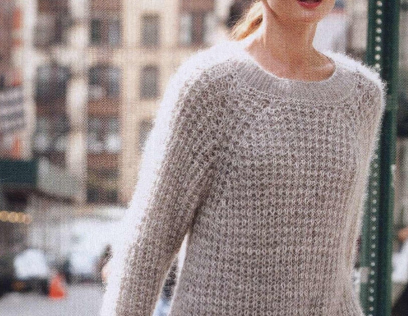 Easy Ribbed Raglan Sweater KNITTING PATTERN Women/chunky Yarn Fisherman Rib Pullover Pattern ...