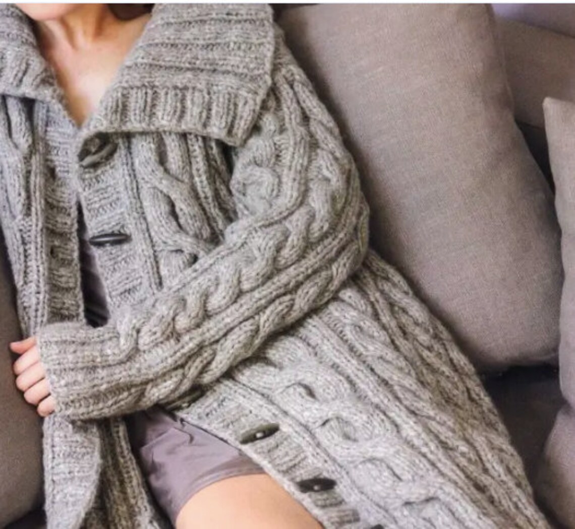 Cable Coat Jacket Sweater KNIT PATTERN Women/gray Cable - Etsy