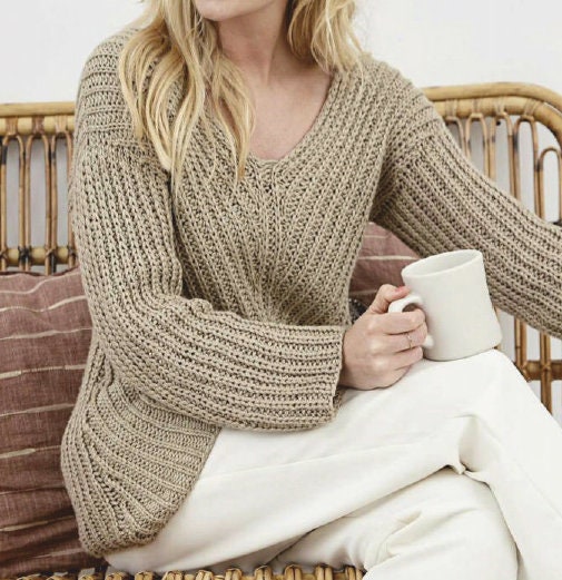 Ribbed Knit Top Sweater KNITTING PATTERN X Ribbed V-neck Top Knitting ...