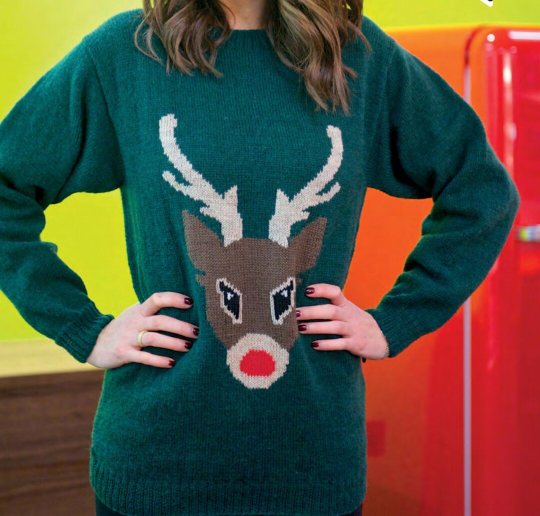 Rudolph Sweater KNITTING PATTERN Christmas Jumper Women/4ply Fingering ...