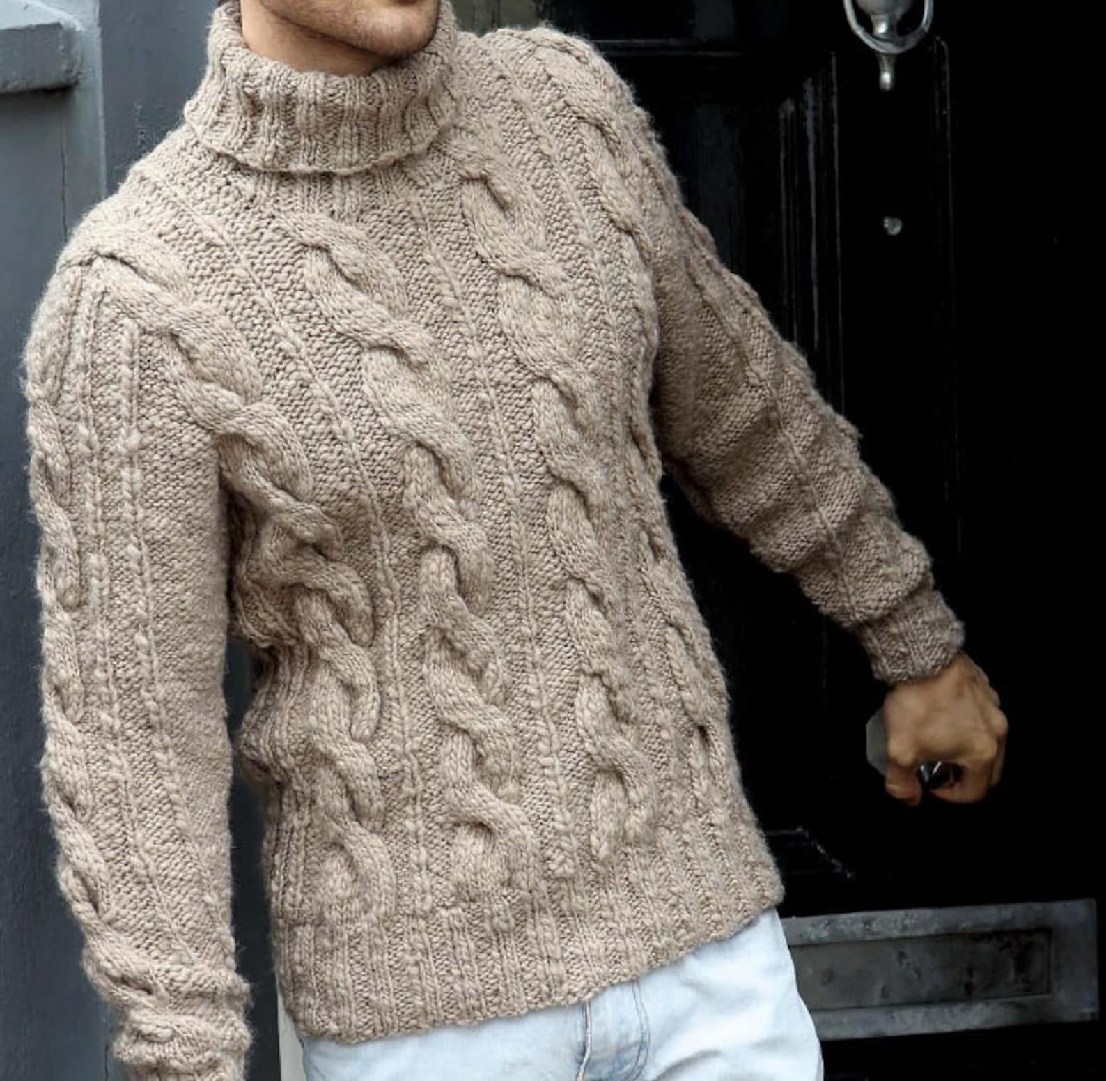 Men's Sweater Top KNITTING PATTERN Pullover Cable -- Men's Fisherman ...