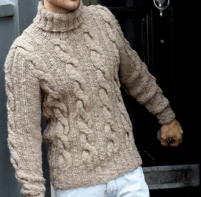 Men's Sweater Top KNITTING PATTERN Pullover Cable -- Men's Fisherman ...