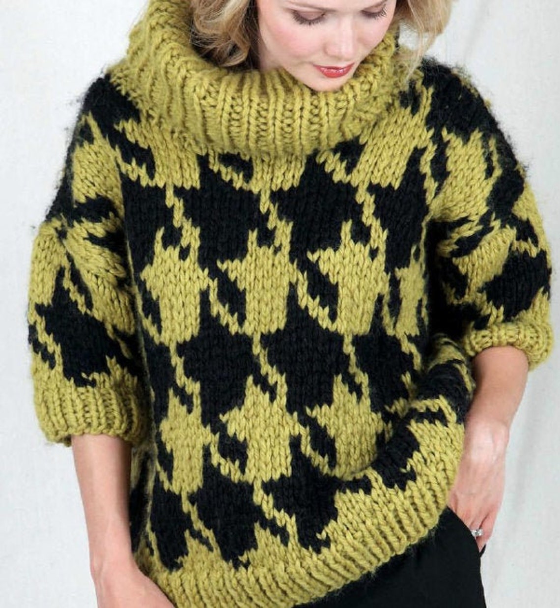 KNITTING PATTERN Houndstooth Sweater Women/chunky Knit | Etsy