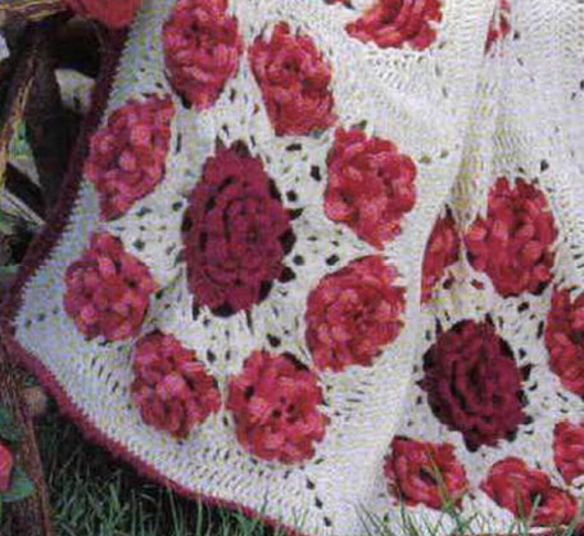 Rose Flower Afghan Throw Blanket Crochet PATTERN Instant PDF - Etsy