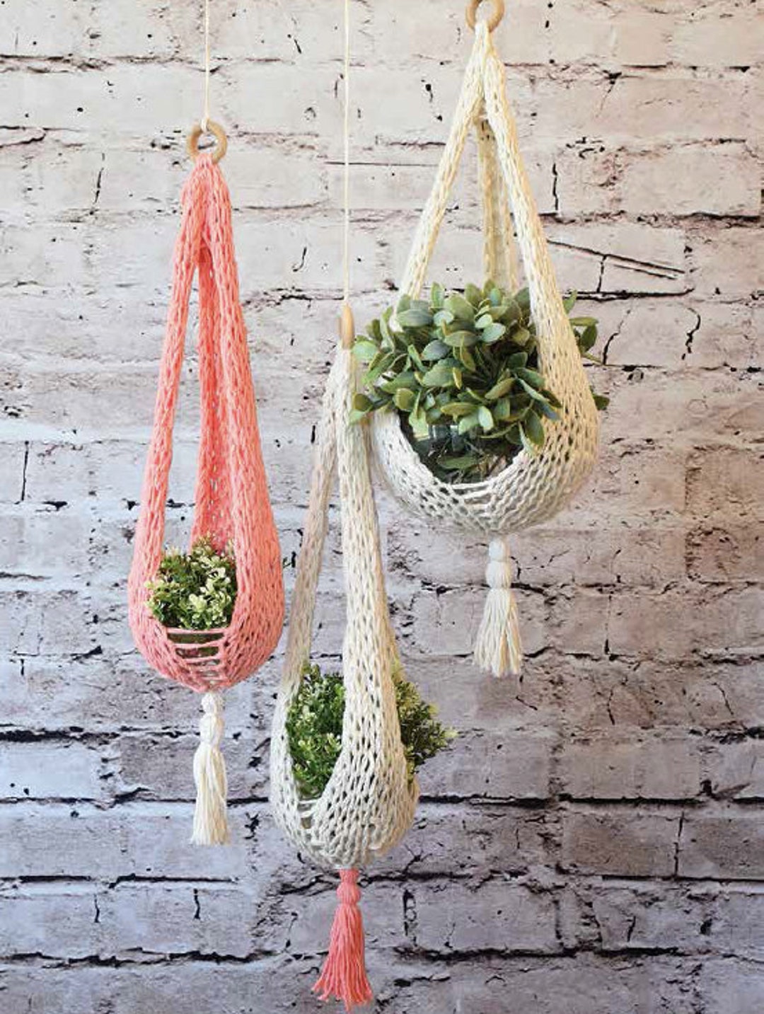 PDF KNITTING PATTERN Planter Hanging/ Boho Knit Hanging Planter/macrame ...