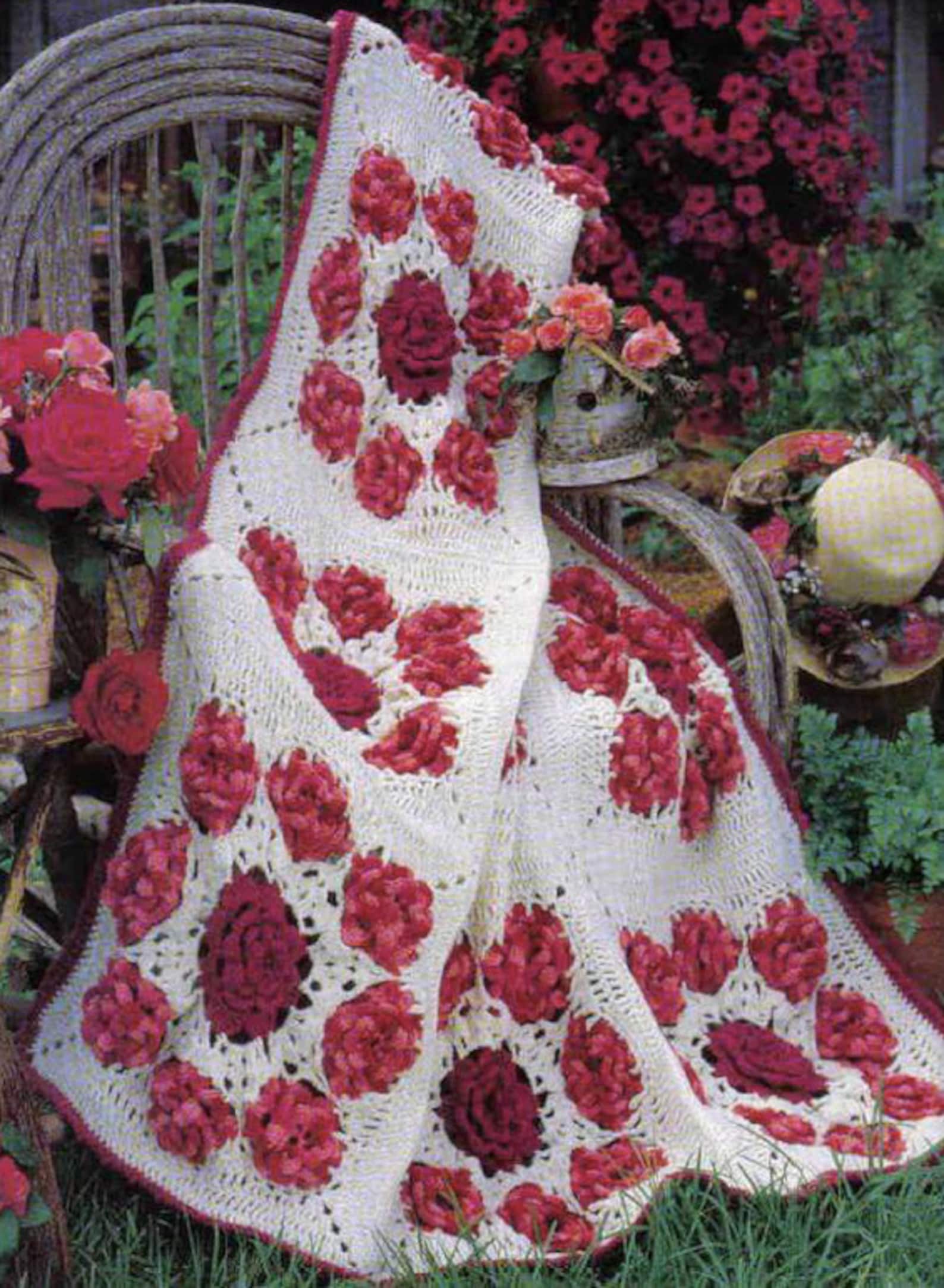 Rose Flower Afghan Throw Blanket Crochet PATTERN Instant PDF - Etsy