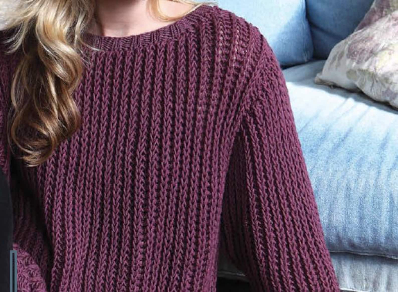 KNITTING PATTERN Easy Ribbed Plum Sweater Women/aran Yarn - Etsy