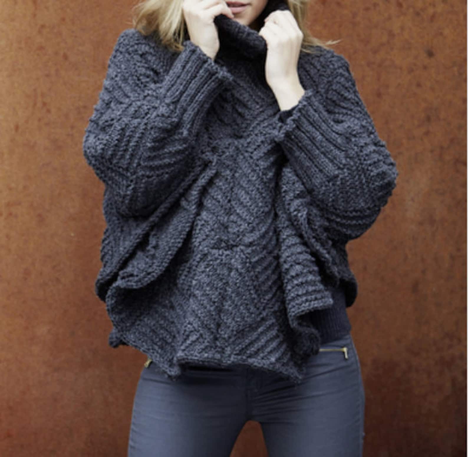 Easy Poncho Sweater KNITTING PATTERN Instant Download/bulky Chunky Yarn ...