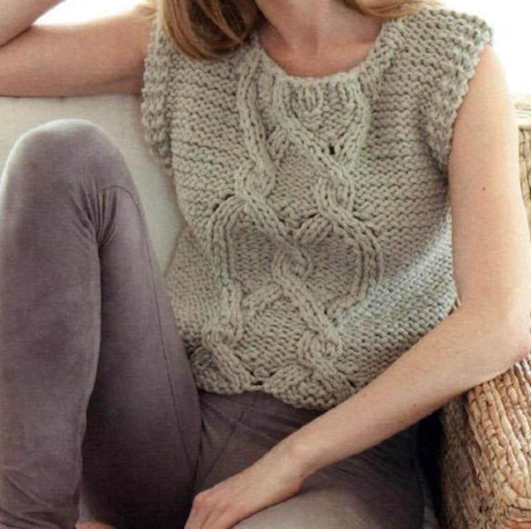 Chunky Vest Top KNIT PATTERN X Cable Tank Top Sleeveless Sweater Women ...