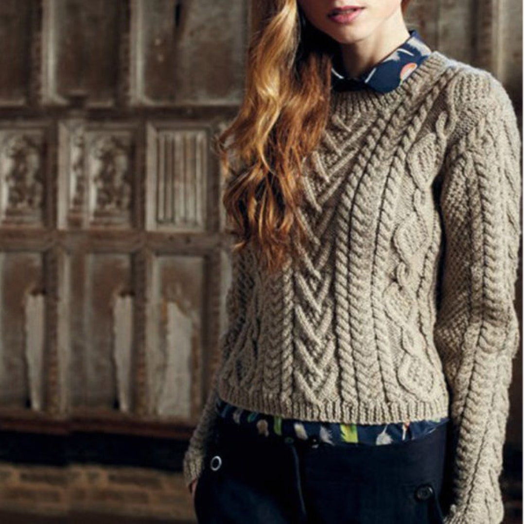 KNIT PATTERN Cable Sweater Top Women/aran Medium Yarn Aran Pullover ...