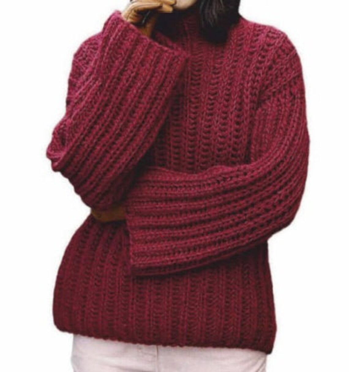 Chunky Brioche Rib Top Sweater KNITTING PATTERN/Loose | Etsy