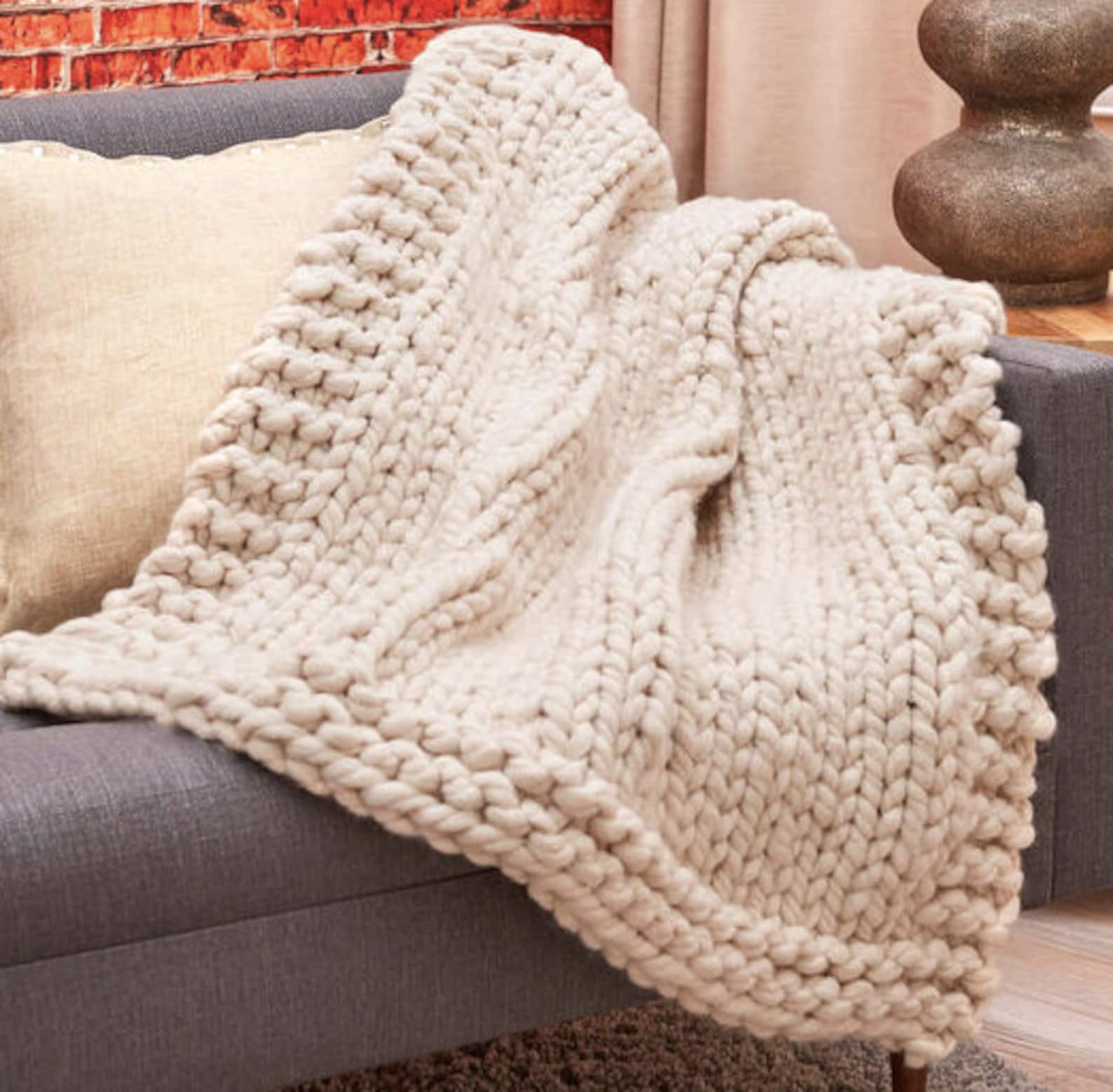Chunky Knitted Blanket Throw PATTERN Bedspread Easy - Afghan Instant ...