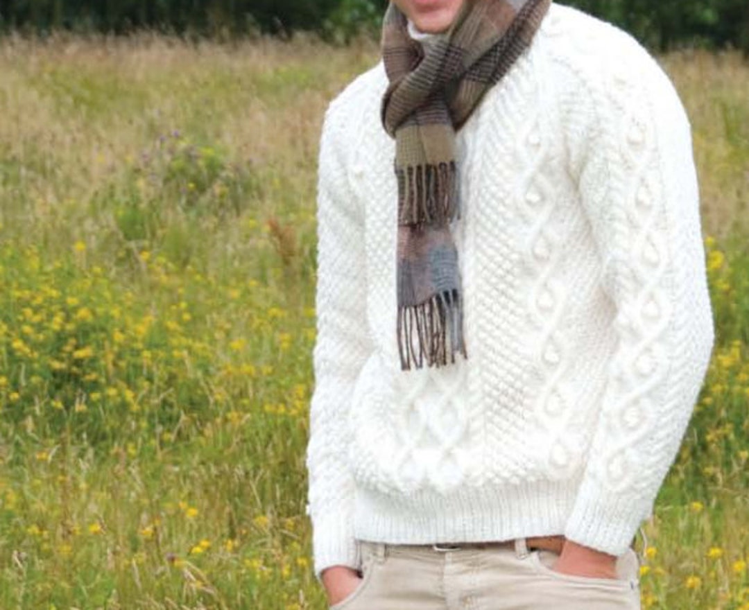 Men's Sweater Cable Aran KNITTING PATTERN -- Aran Yarn Men's Fisherman ...